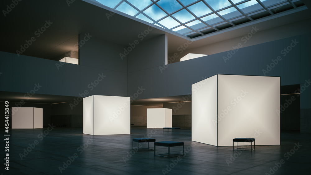 Modern interior of an art exhibition. Empty gallery interior ...