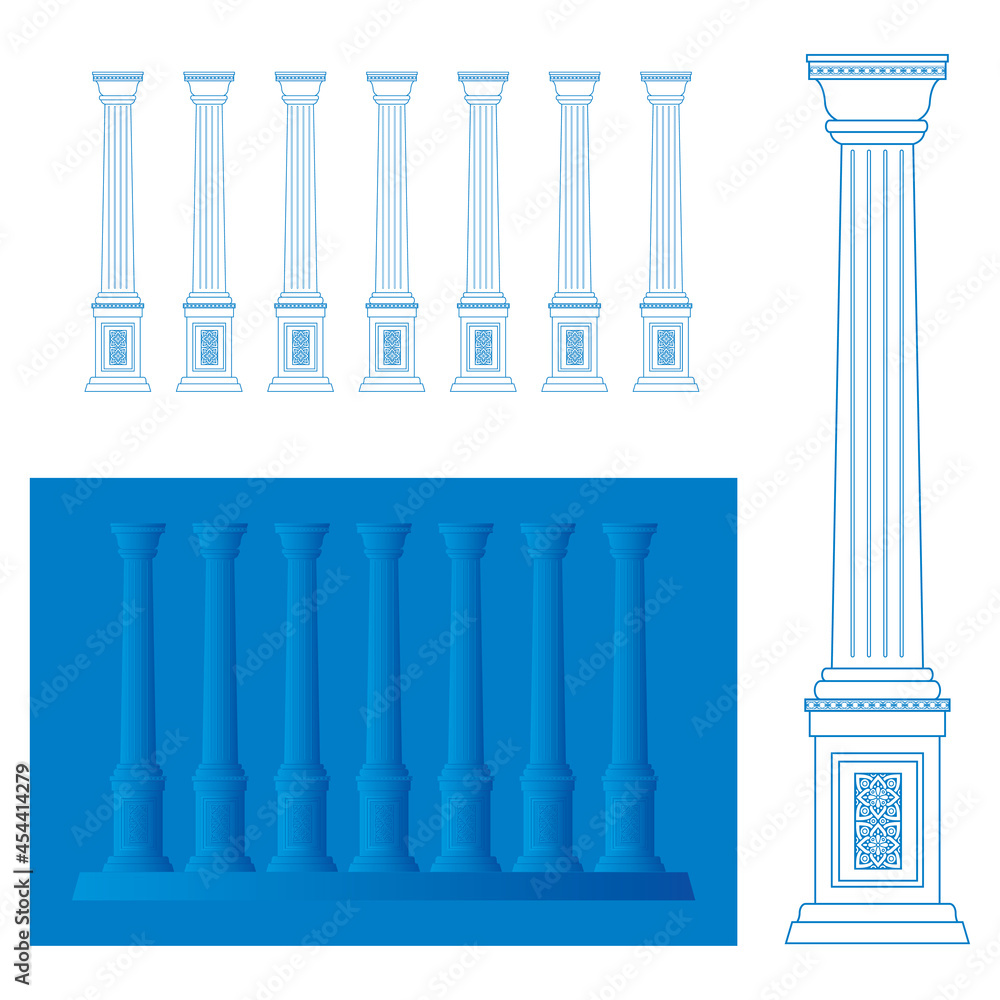 Seven pillars diagram. Clipart image isolated on white background Stock ...