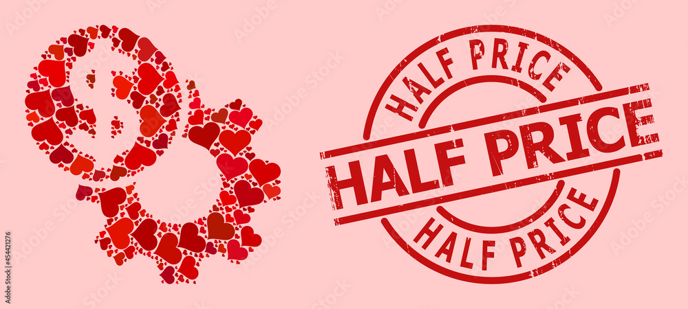 Textured Half Price stamp seal, and red love heart collage for ...