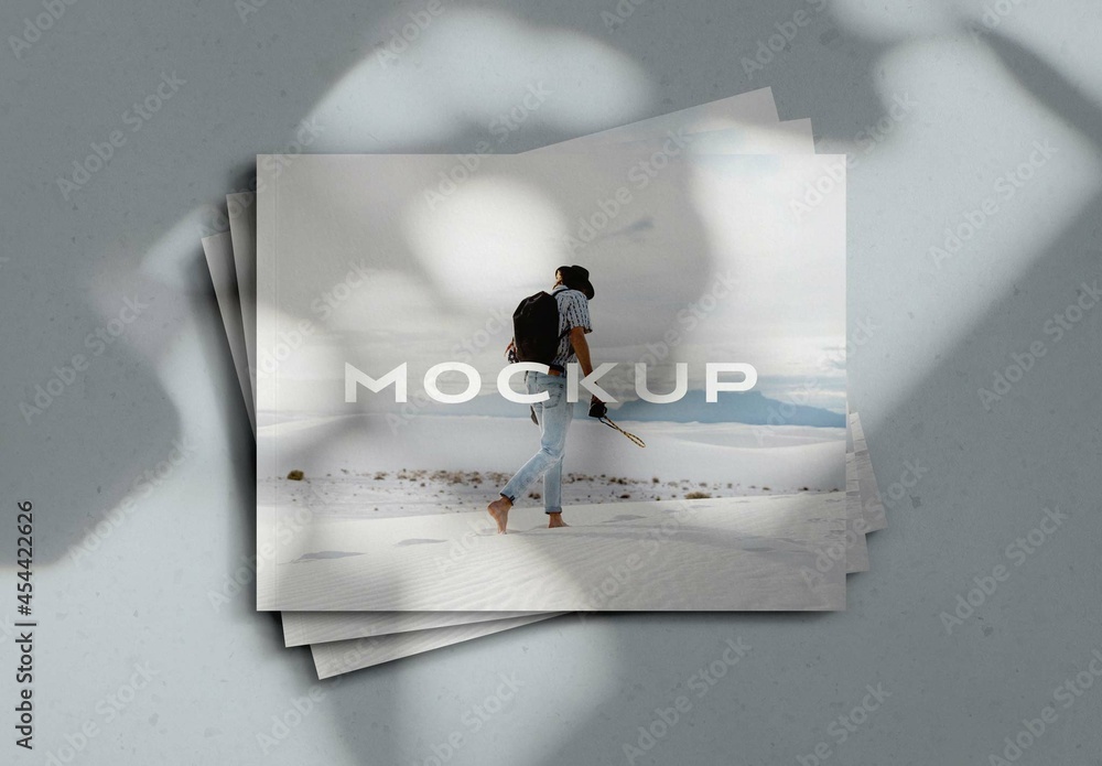 Minimal Horizontal Magazine Cover Stack Mockup Stock Template | Adobe Stock