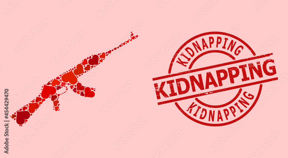 Distress Kidnapping stamp, and red love heart collage for kalashnikov ...