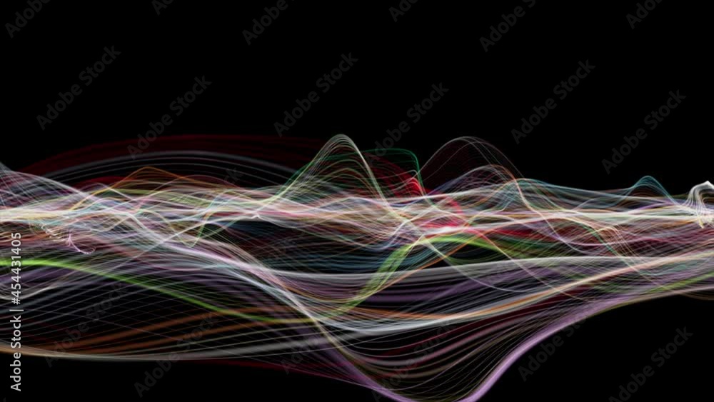 Fantastic colorful animation with particle wave object in slow motion and space for text ...