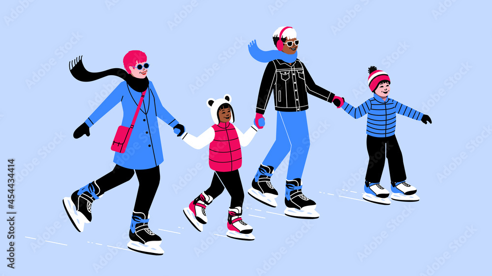 Family ice skating together. Queer family non binary. skating rink ...
