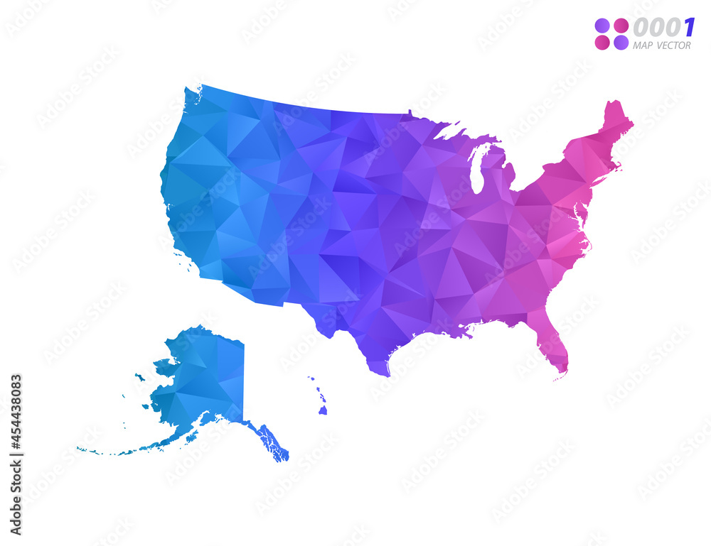 Vector United States of America (USA) map colorful polygon triangle ...