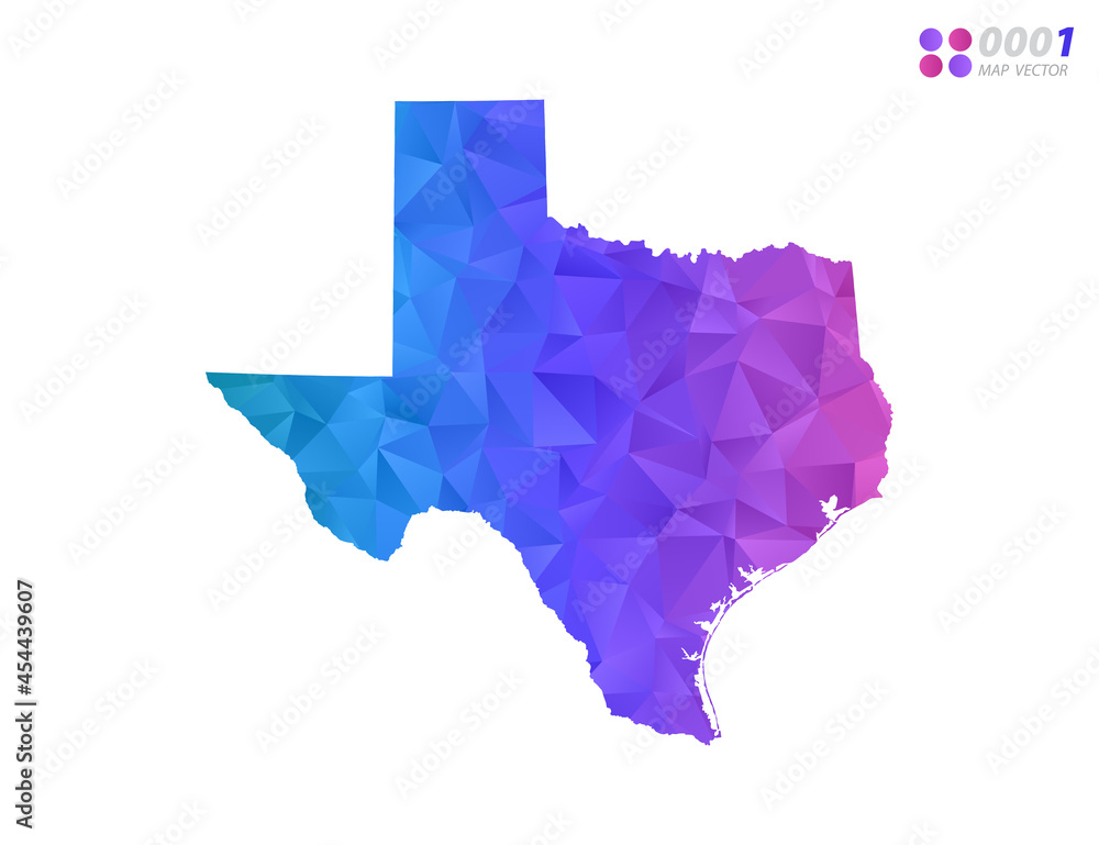 Vector Texas map colorful polygon triangle mosaic with white background ...