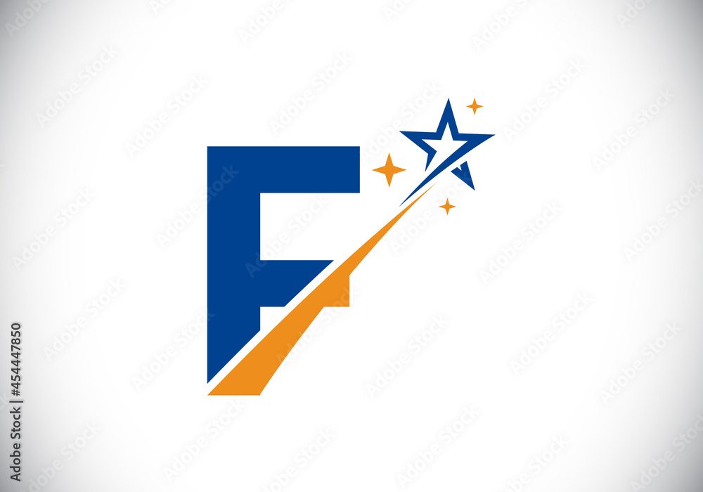 Initial F monogram letter alphabet with swoosh and star logo icon ...