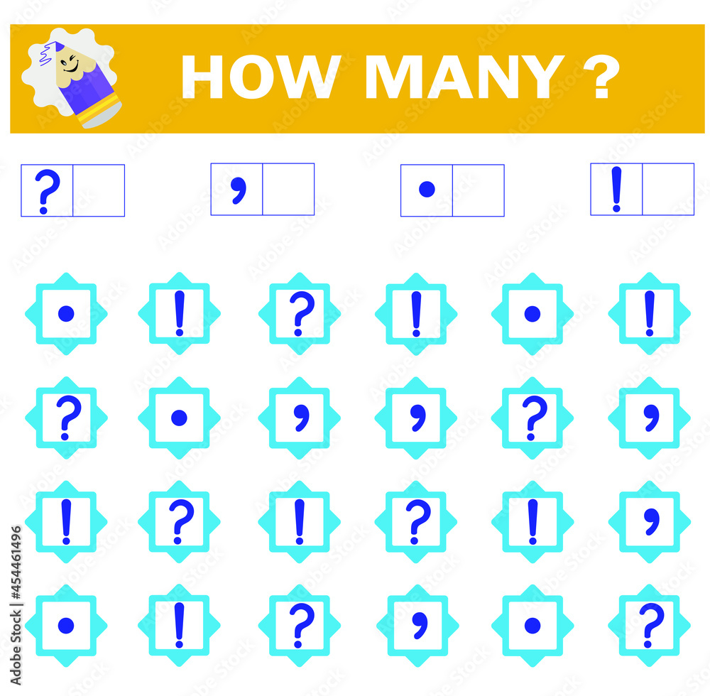 Mathematical game for Preschool children. Count how many punctuation ...