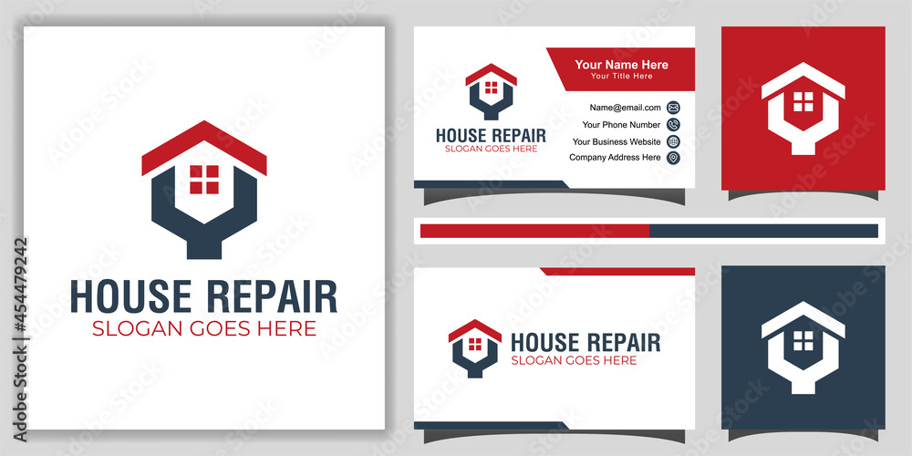modern simple fix home repair service logo template with business card ...