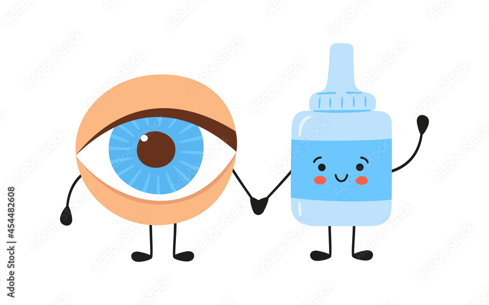 Kawaii human eye and medical drops characters. Medicine for the health ...