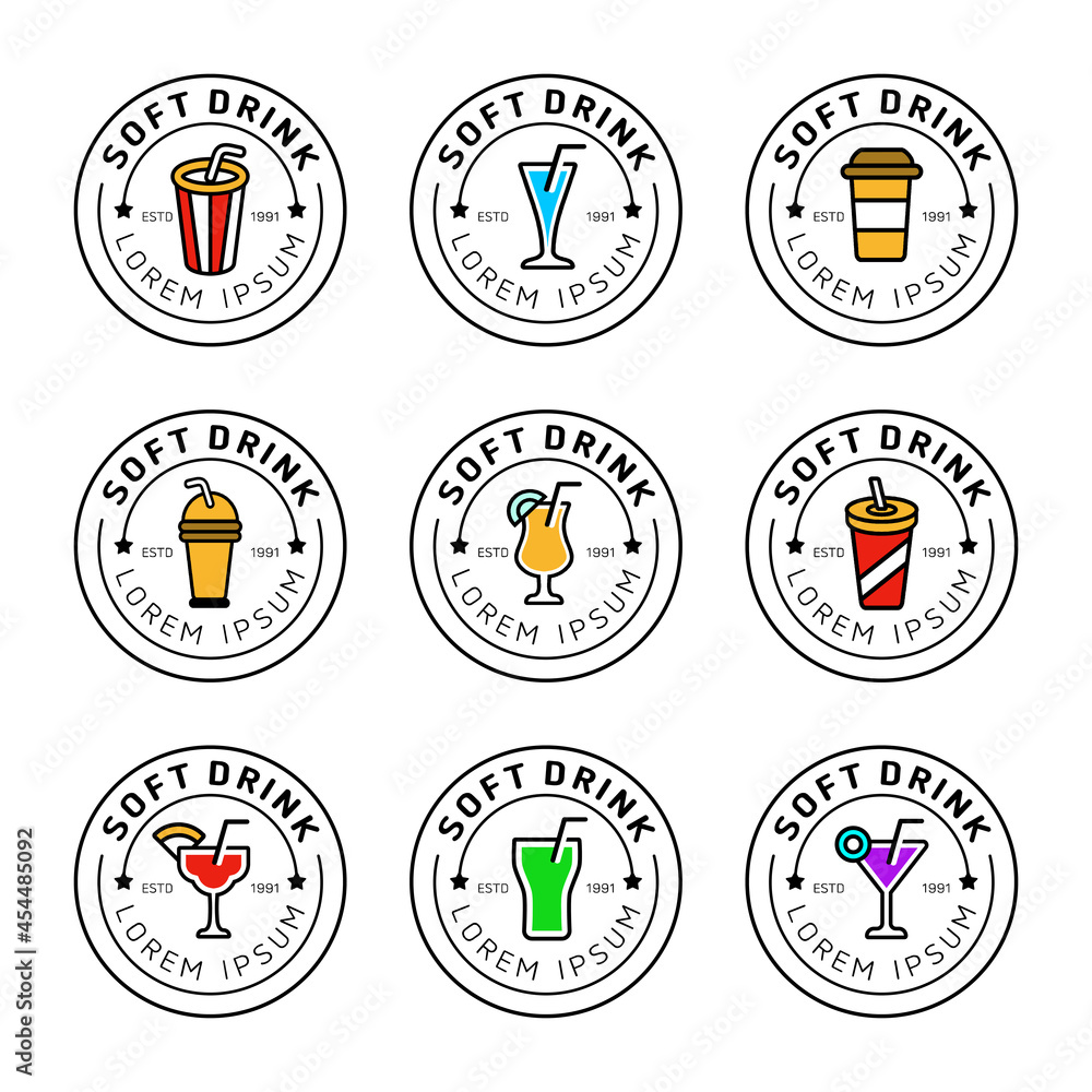 fresh drink logo set. Retro Drink labels, logos, badges, icons, objects ...