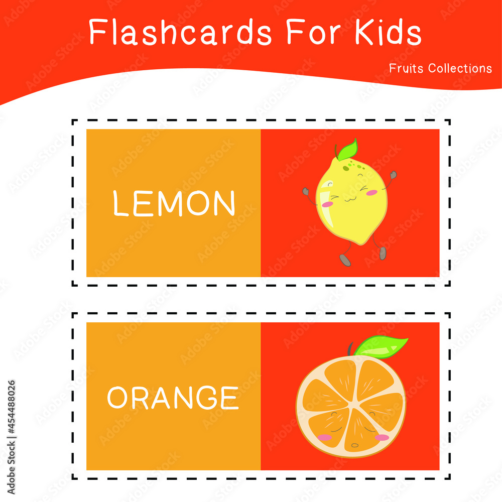 Vector set of fruit collections flashcard. Educational printable ...
