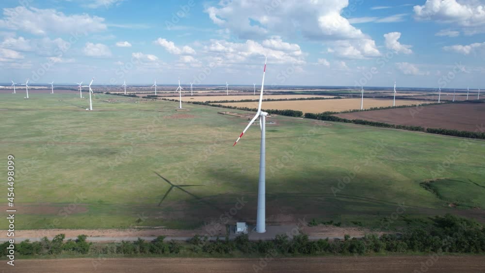 Aerial view of Wind power turbine is a popular sustainable, renewable ...