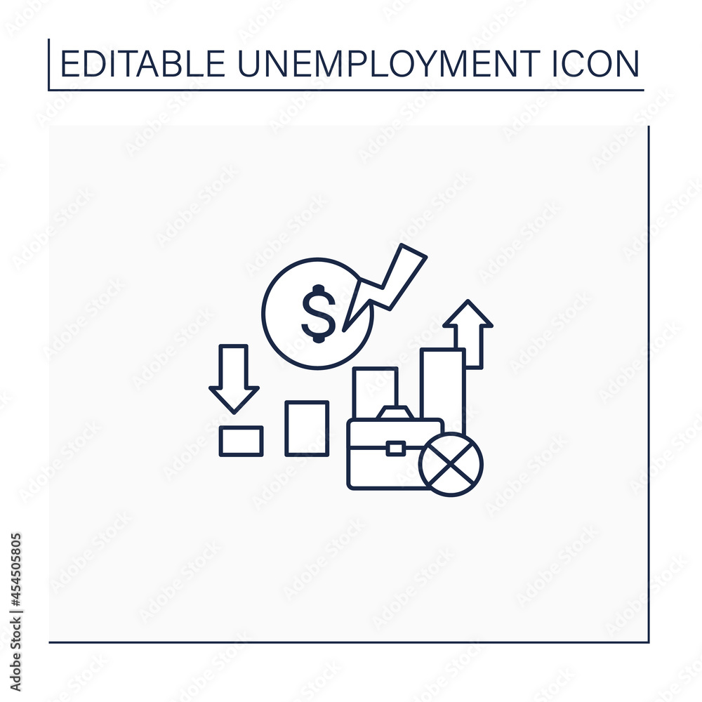 Unemployment rate line icon. Unemployed workers graphs.Increase and ...