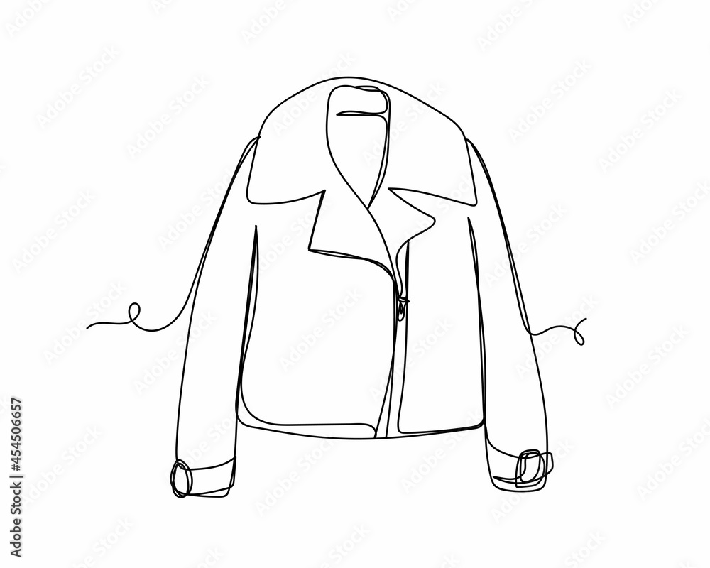 Continuous one line drawing of shearling coat in silhouette on a white ...