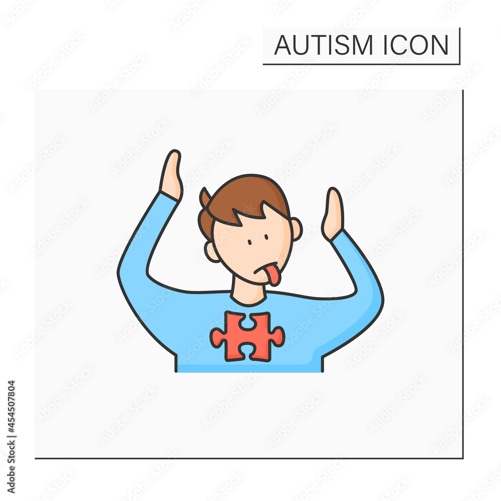 Neurodevelopmental disorder color icon. Abnormal body posturing. Facial ...