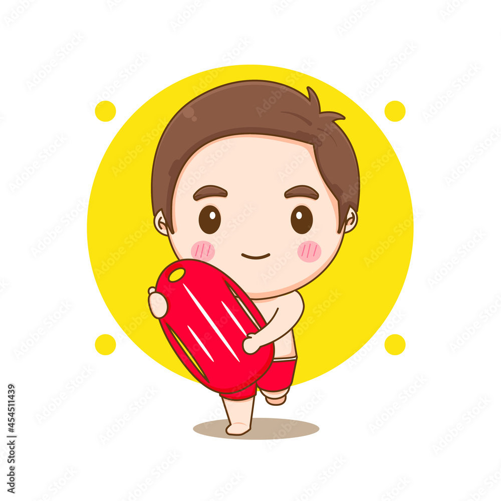 cartoon illustration of cute lifeguard boy chibi character Stock Vector ...
