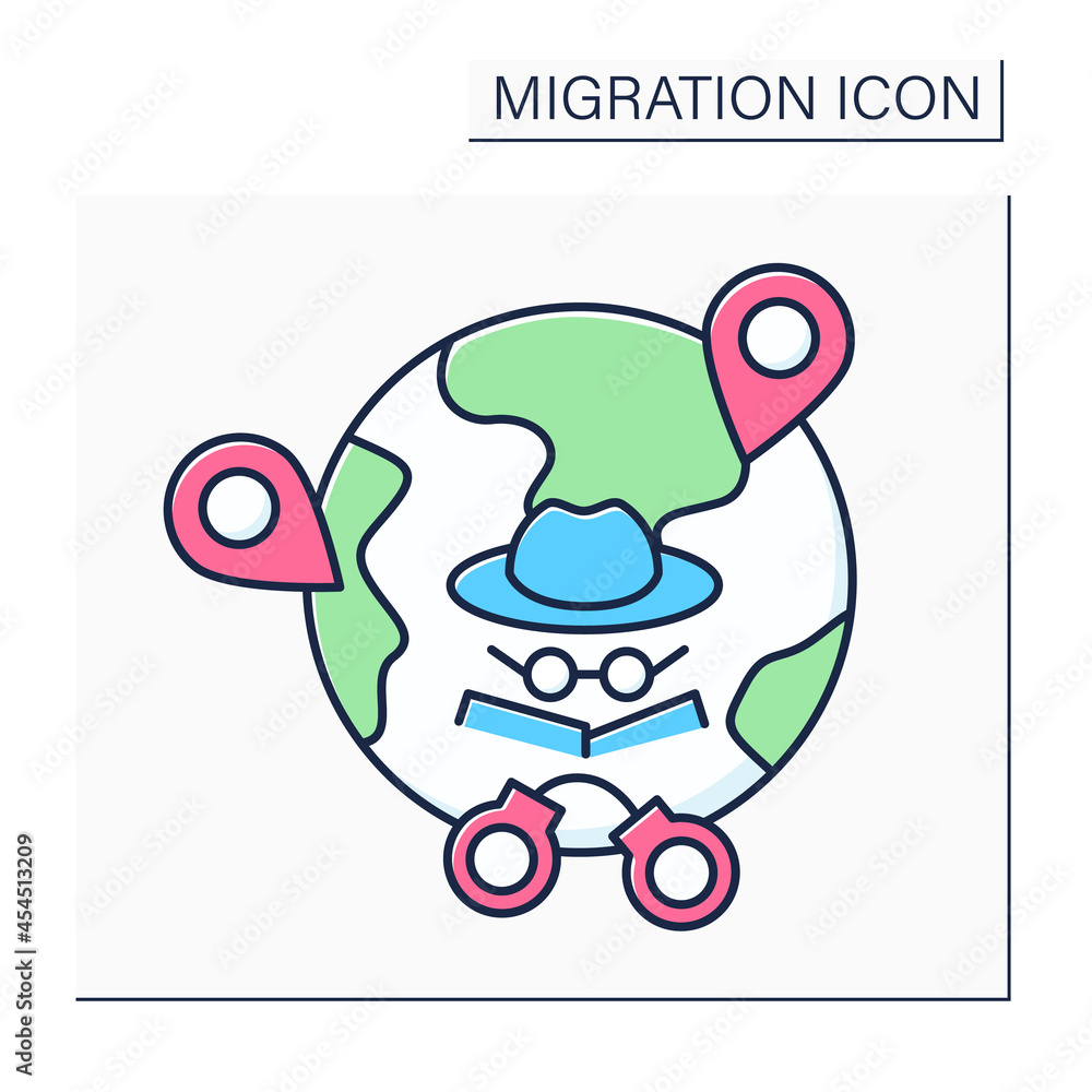 Irregular migration color icon. Illegal movement. Movement to new place ...