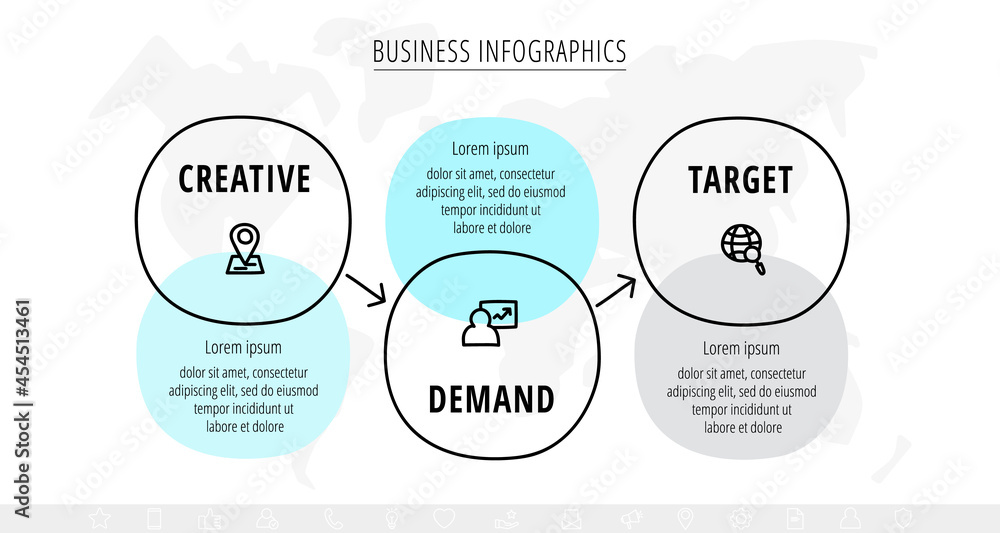 Vector hand-drawn sketch infographics with three circles and arrows ...