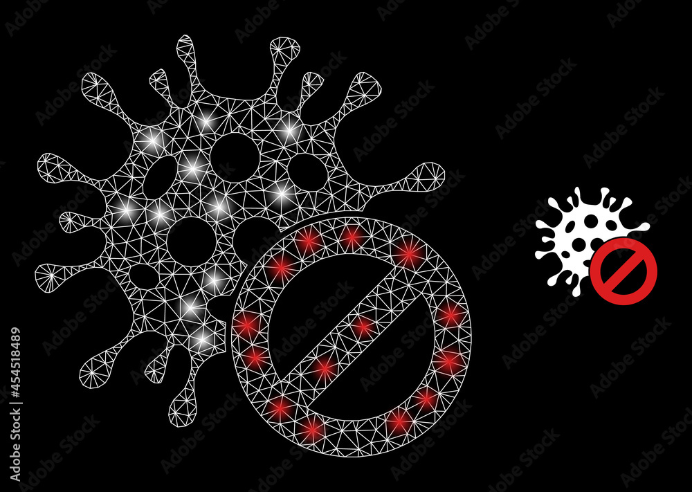 Glamour mesh vector cancel coronavirus with glow effect. White mesh ...