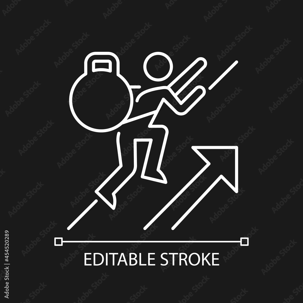 Persistence white linear icon for dark theme. Voluntary activity ...