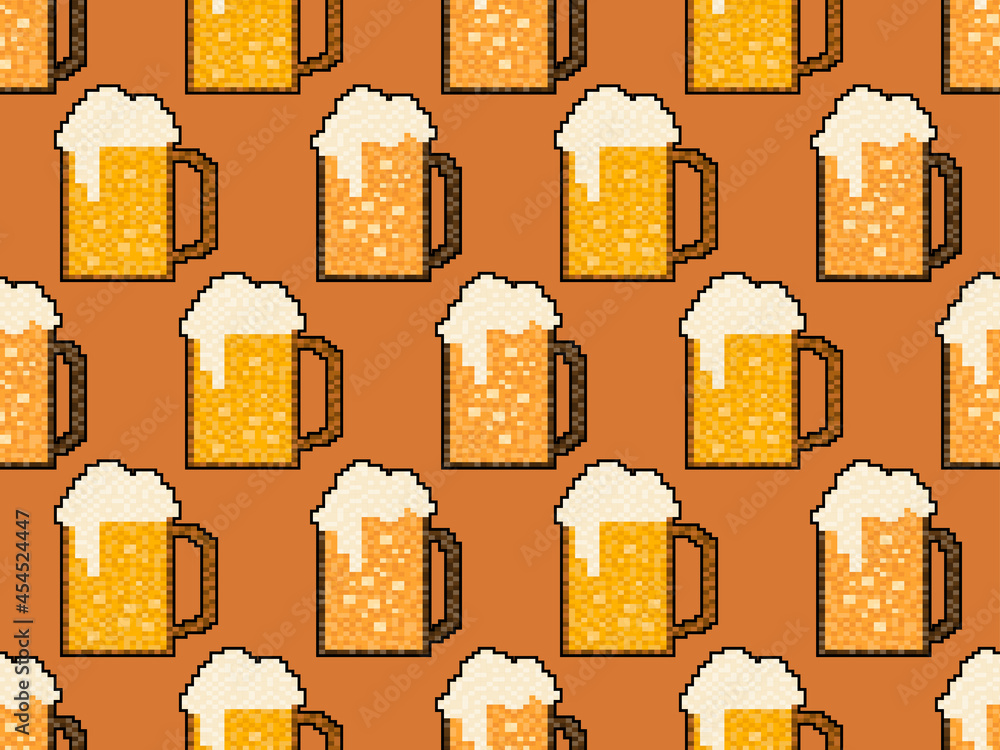 Pixel beer seamless pattern. Glass of beer pixel art. 8 bit mug, pixel ...