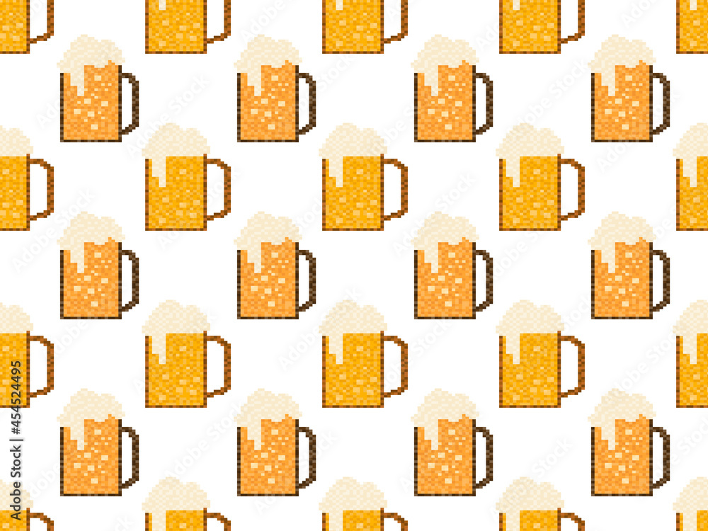 Pixel beer seamless pattern. Glass of beer pixel art. 8 bit mug, pixel ...