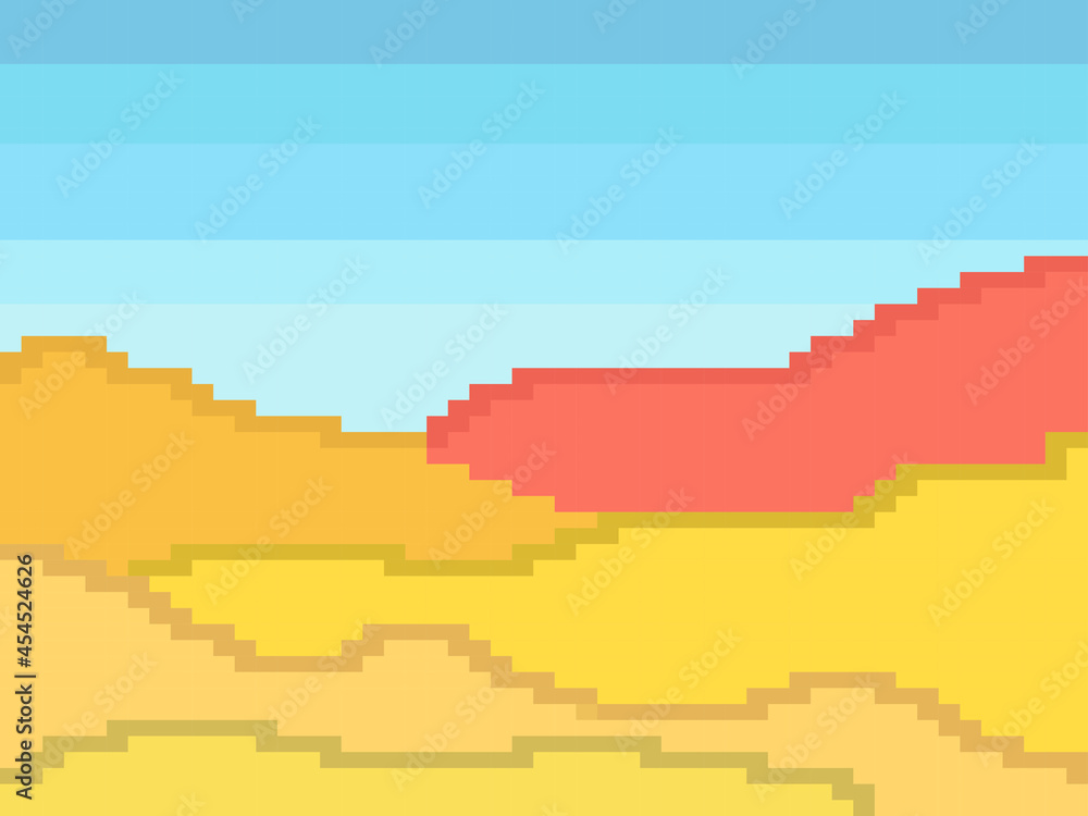 Pixel desert landscape with sand dunes. Retro 8-bit video game of the ...