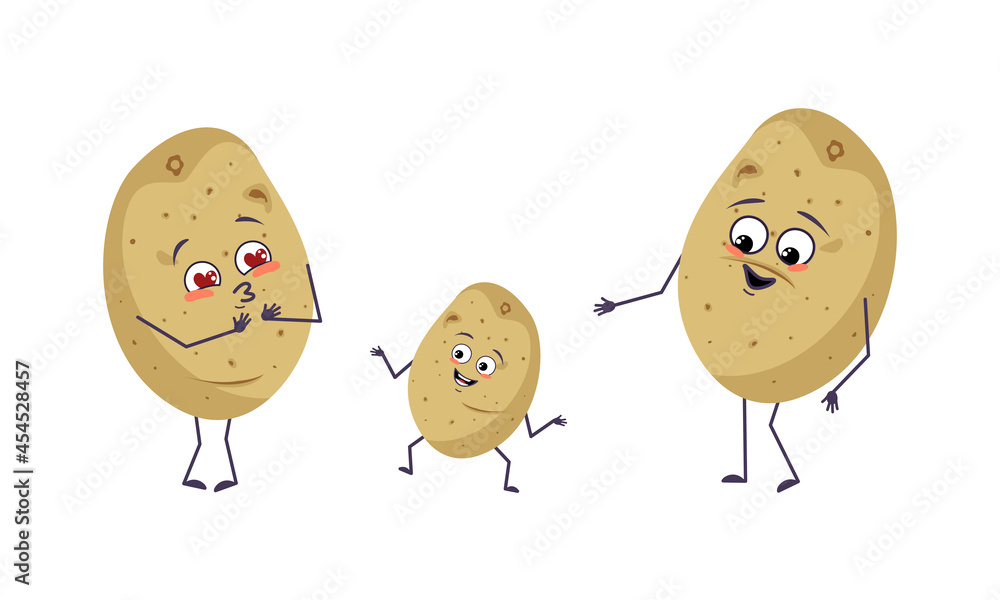 Family of potato characters with joyful emotions, smile face, happy ...