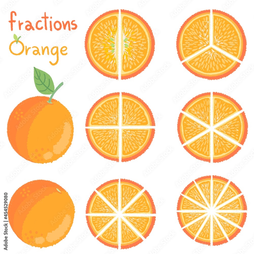 orange and lemon shaped fractions Hand Drawn colorful ilustración de ...