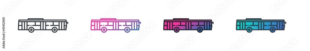 Bus vector outline style black filled icons isolated on transparent ...