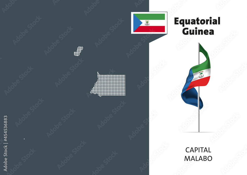 Flag of Equatorial Guinea on white background. Dotted map of Equatorial ...
