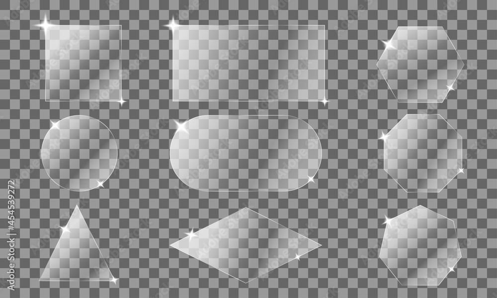 glass design set on transparent background. Acrylic texture with ...