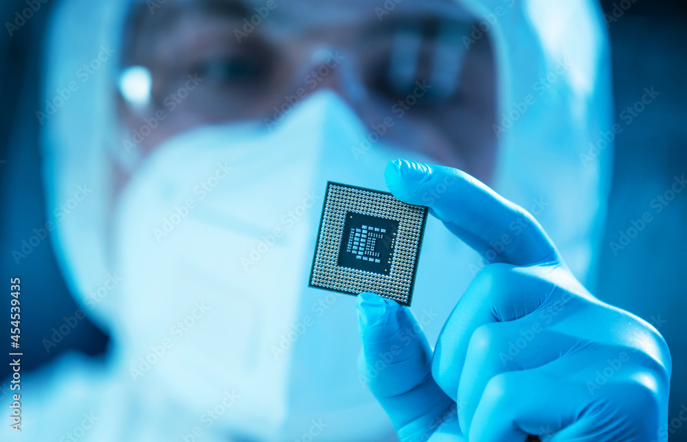 The scientist works in a modern scientific laboratory for the research ...