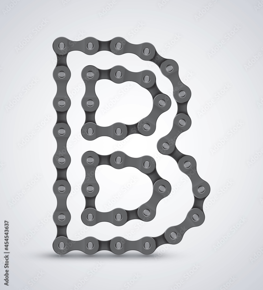 Vector letter B created from realistic bike chain. Alphabet symbol ...