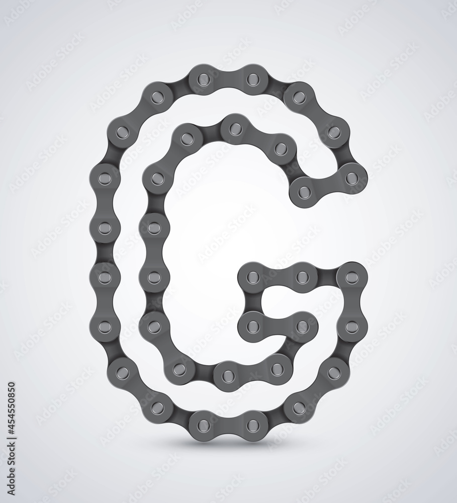 Vector letter G created from realistic bike chain. Alphabet symbol ...
