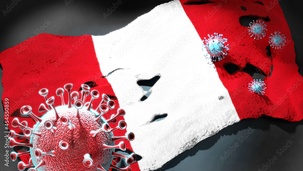 Covid in Peru - coronavirus attacking a national flag of Peru as a ...