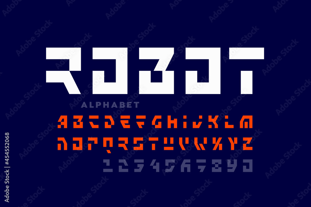 Technology style font design, robot alphabet, letters and numbers ...