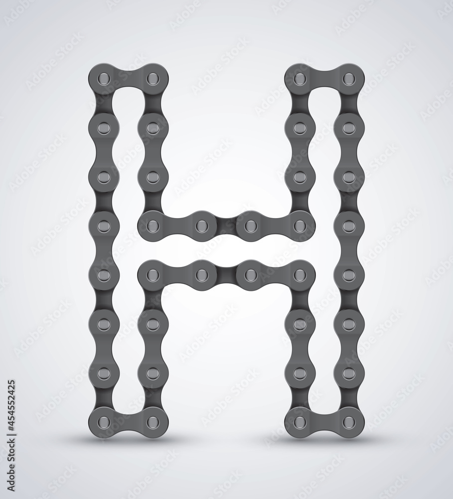 Vector letter H created from realistic bike chain. Alphabet symbol ...