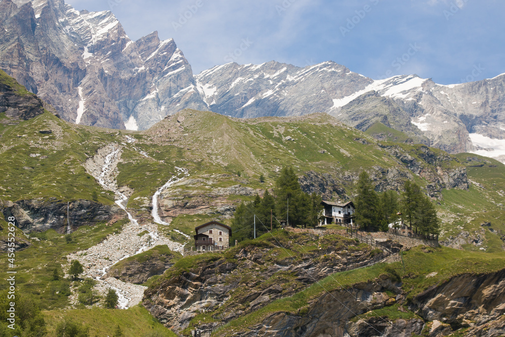 Summer panorama of Breuil-Cervinia an alpine resort town at the foot of ...