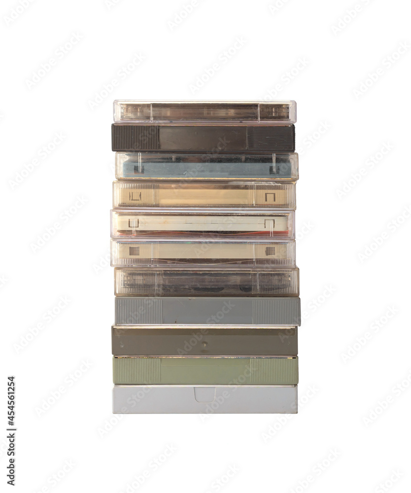 Top view of Vintage audio tape cassette isolated on white background ...