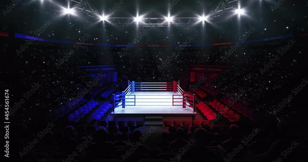 Boxing ring from upper view. Animation of sport arena with fans and ...