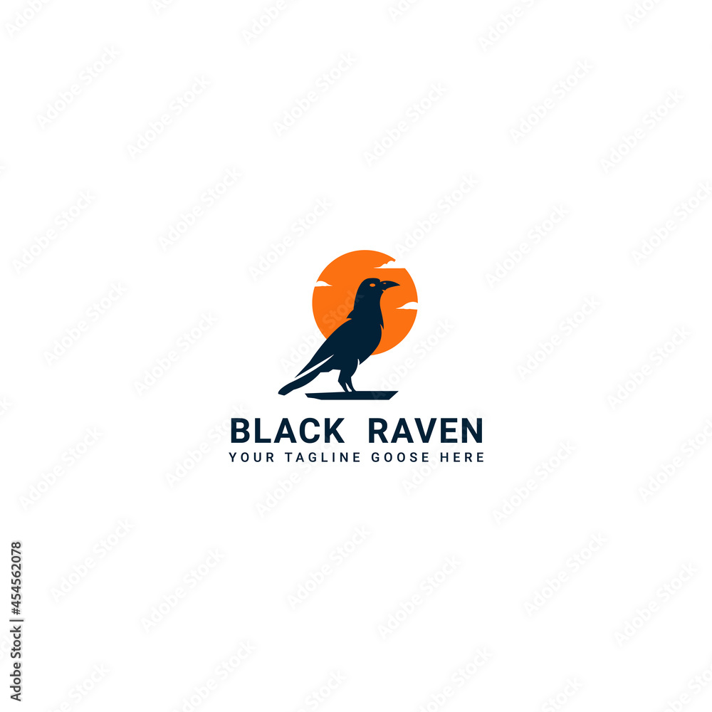 raven with moon logo design Stock Vector | Adobe Stock