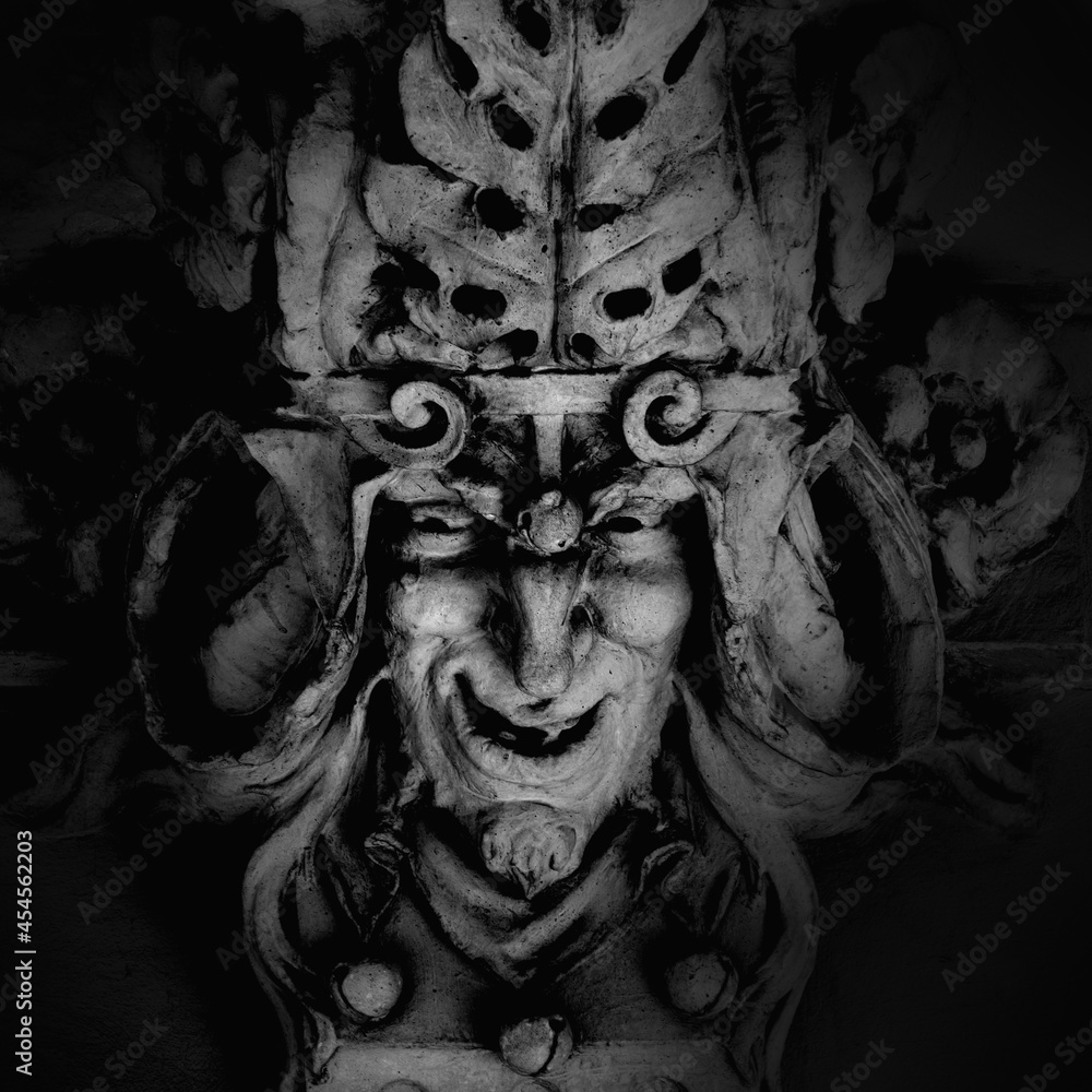 Monster face of Greek antique god daimon of eager rivalry, envy ...