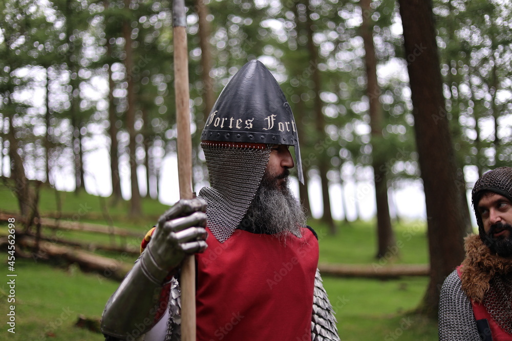 Medieval christian warrior in armor Stock Photo | Adobe Stock