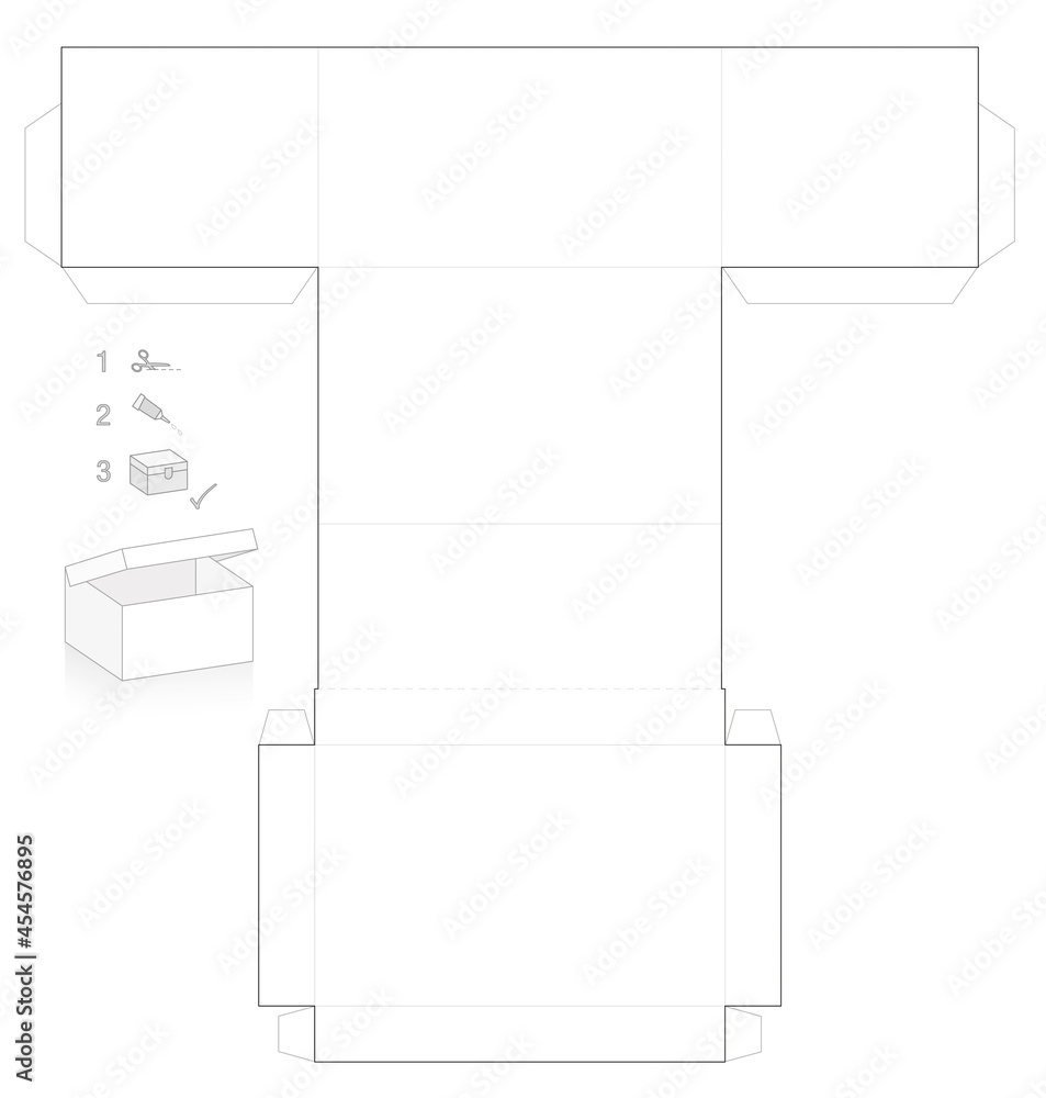 Template of cardboard box with lid that can be opened, simple paper ...