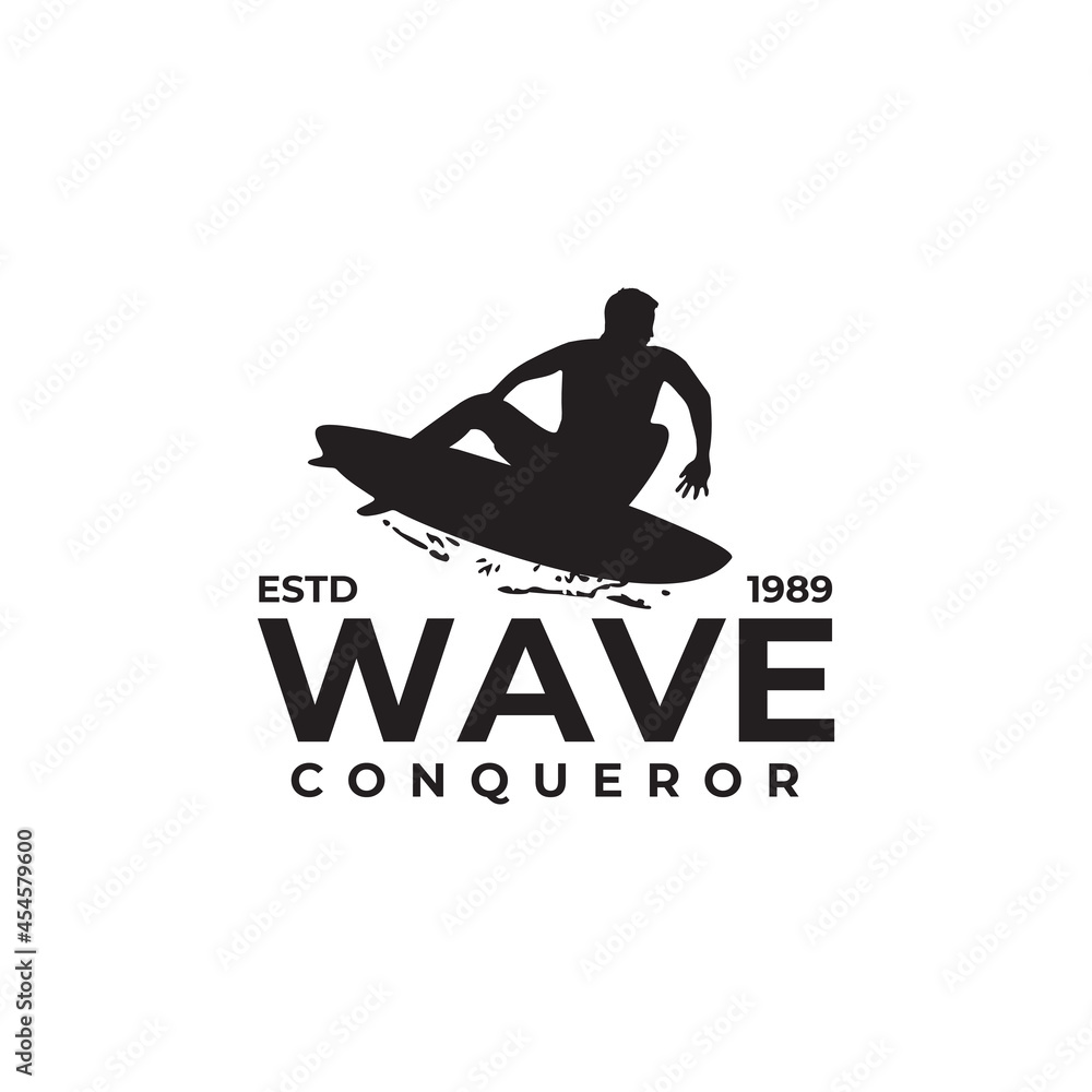 Silhouette surfer man logo design Stock Vector | Adobe Stock
