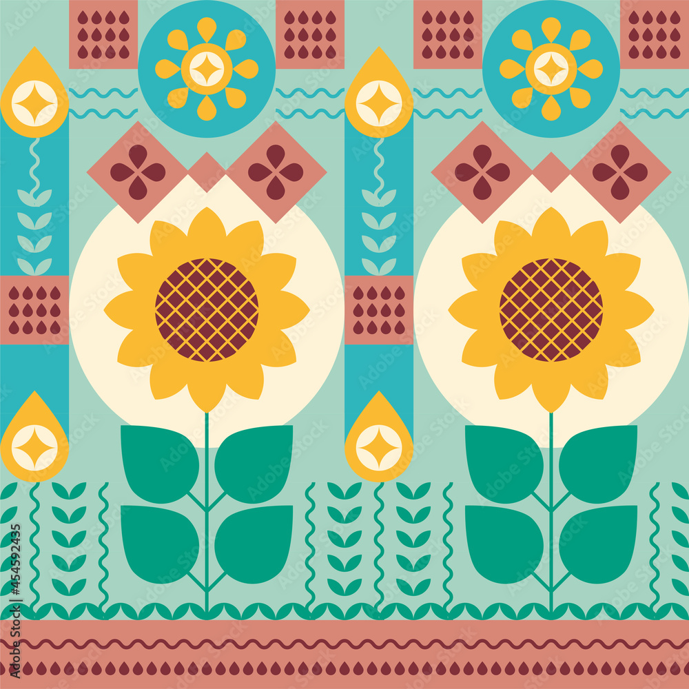 Agriculture background with abstract sunflowers. Sunflower pattern ...