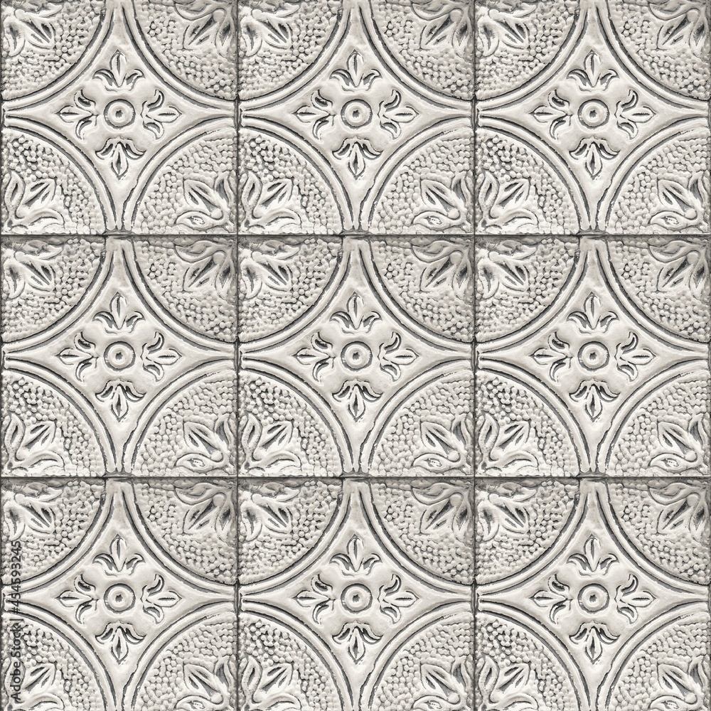 Seamless Tin Ceiling Tile Texture With Flower Pattern Stock Photo ...