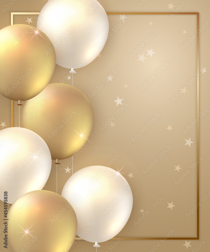 Elegant golden ballon and frame Happy Birthday celebration card banner ...