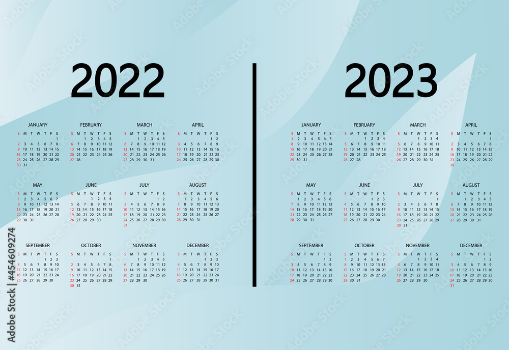 Calendar 2022, 2023 year. The week starts on Sunday. Annual organizer ...